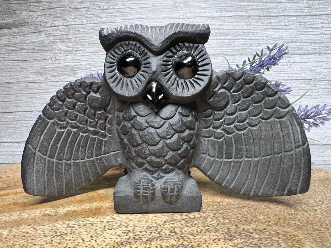 Black Obsidian Owl Carving, Owl Crystal Carving, Crystal Owl Carving - Etsy
