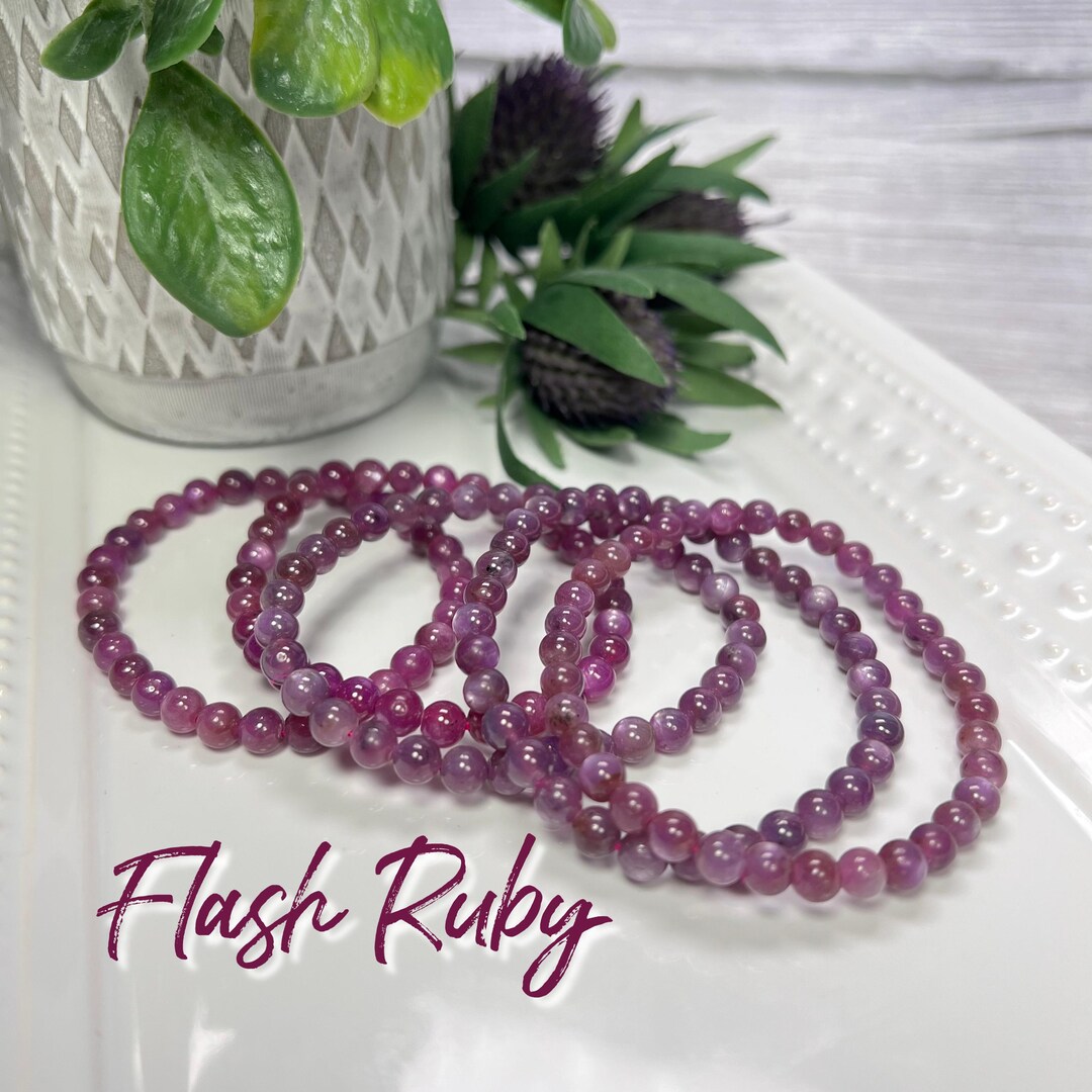 Flash Ruby Bracelet, Purple Ruby Crystal Bracelet, 5-6mm Round Bead, UV Reactive - Etsy