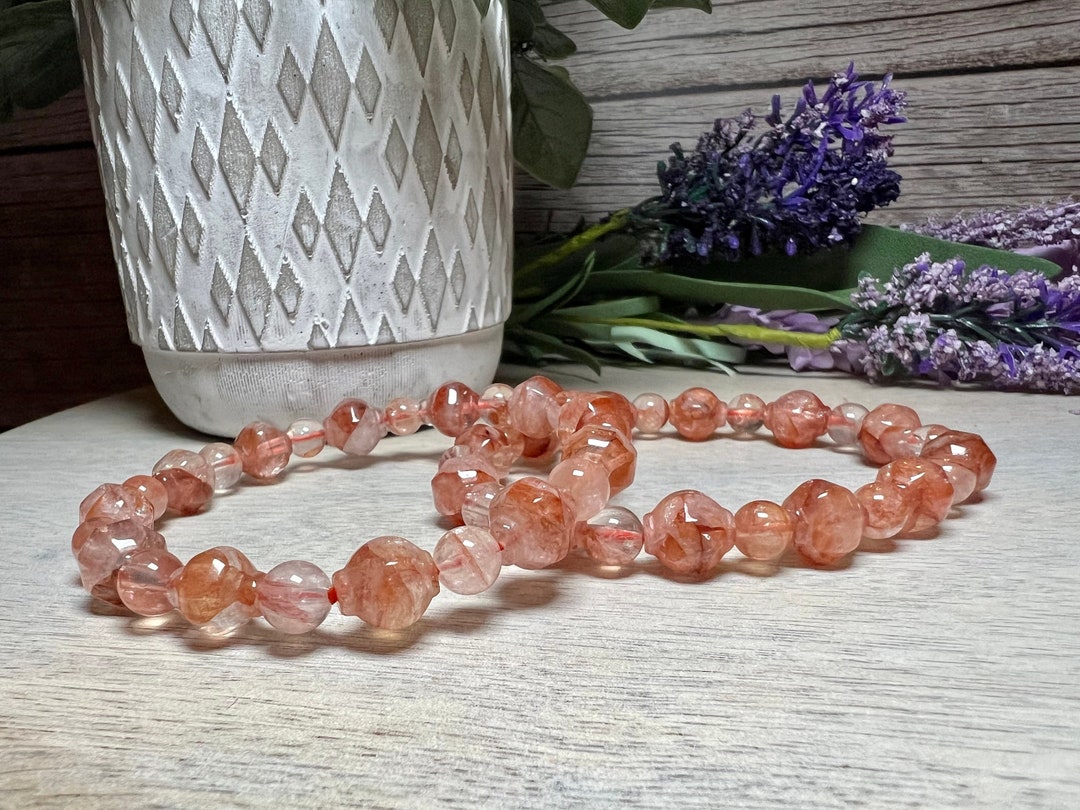 Fire Quartz Bracelet 9mm Lantern Shaped Beads 6mm Round - Etsy