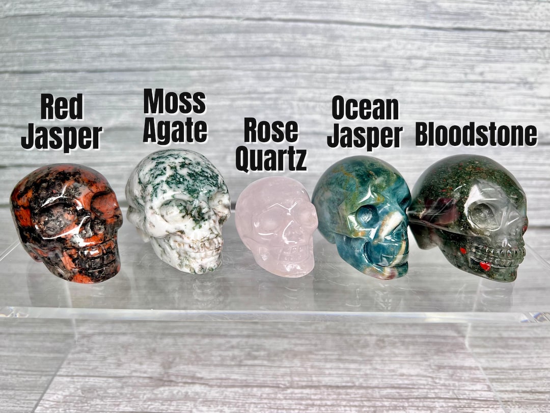Small Crystal Skull Carving, Red Jasper Skull, Moss Agate Skull, Rose ...
