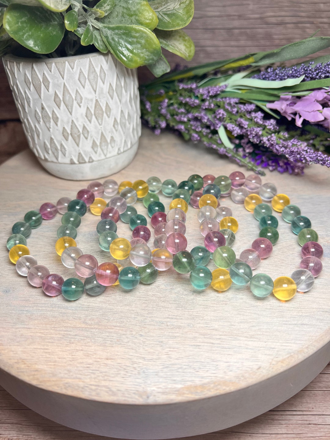 Candy Fluorite Bracelet, Colorful Fluorite Bracelet, Round Beads, 10mm ...