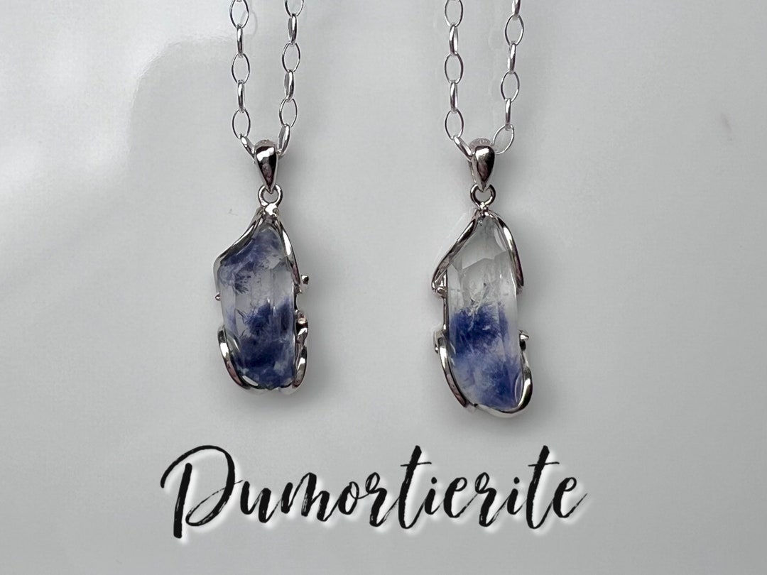 Dumortierite in Quartz Crystal Pendant, Blue Fibrous Inclusions, Set in ...