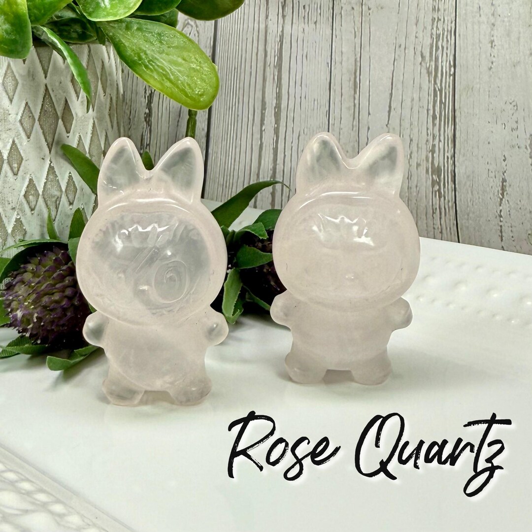 Rose Quartz Labubu Carving, Crystal Labubu Carving, Rose Quartz Crystal ...