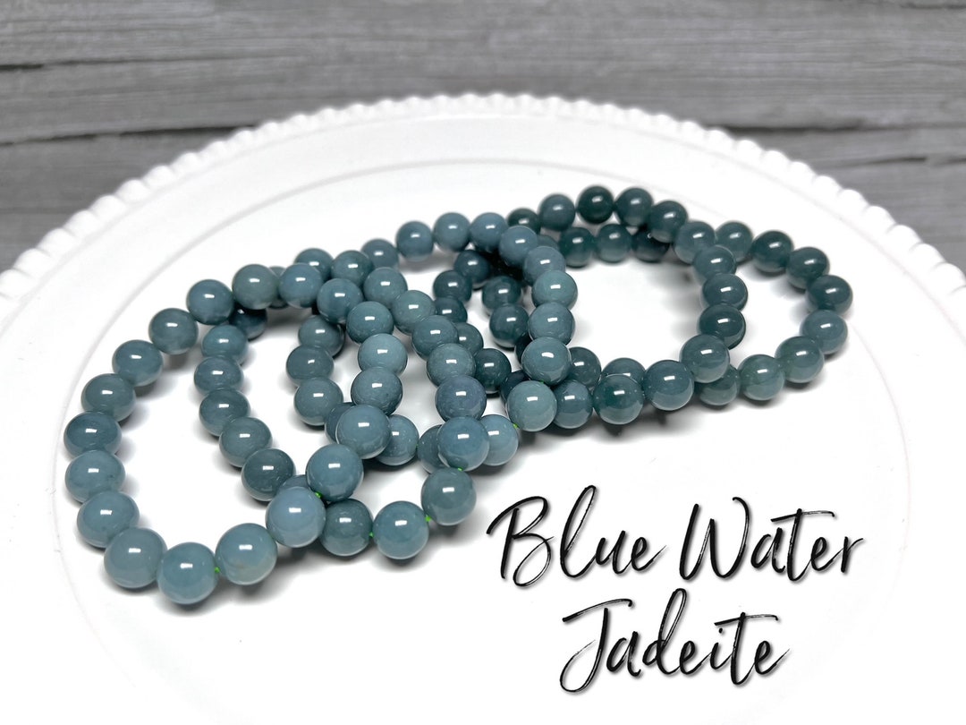 Blue Water Jadeite Bracelet, Blue Water Jade, 9-10mm Round Beads - Etsy