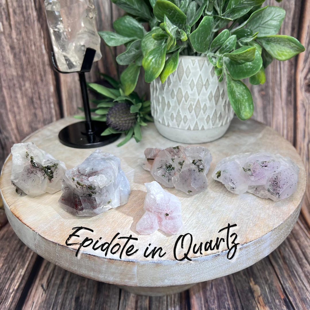 Epidote on Quartz, Epidote and Quartz Crystal, Small Epidote Quartz ...