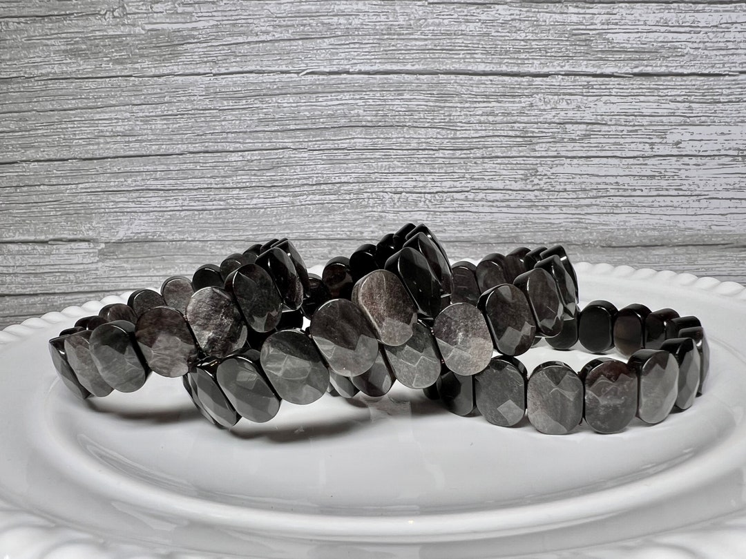 Silver Obsidian Bracelet, Silver Obsidian Soft Bangle, Silver Obsidian ...