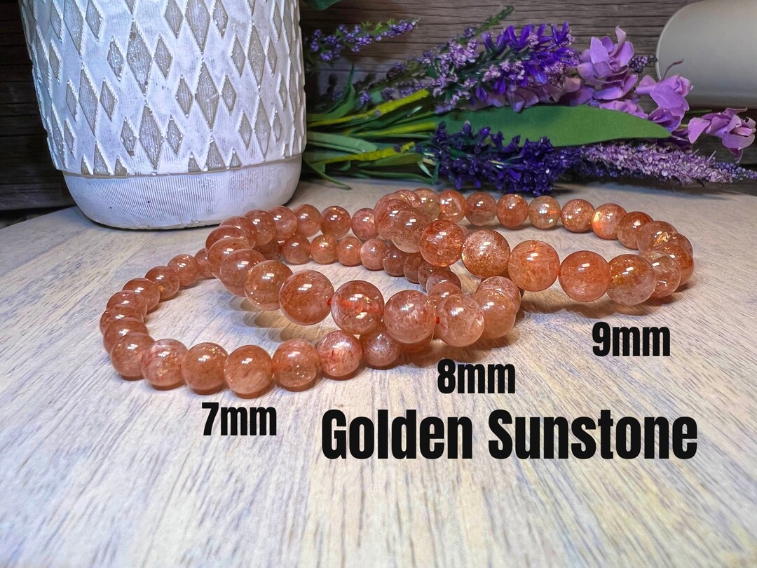 Golden Sunstone Bracelet, Golden Sunstone, Round Bead Bracelet ...