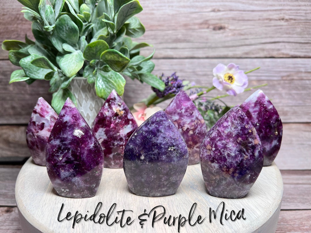Purple Emerald Quartz Freeform Flame, Lepidolite With Purple Mica ...
