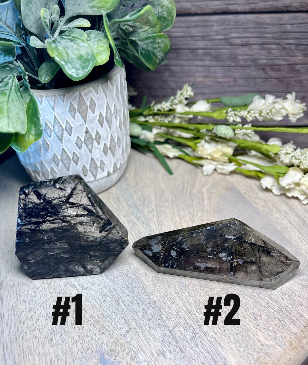 Black Rutilated Quartz, Black Tourmaline in Quartz Freeform, Polished ...