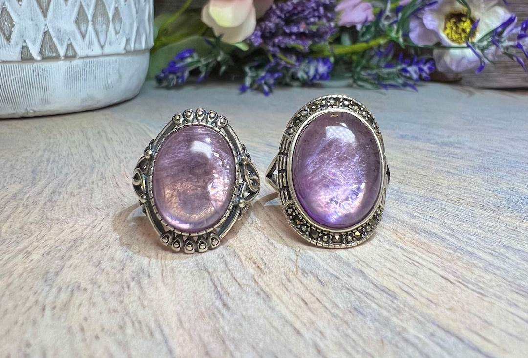Purple Mica Ring, Gem Lepidolite Ring, Flashy Mica, 925 Adjustable ...