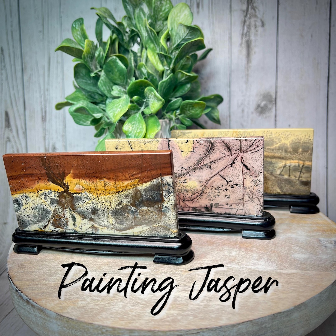 Painting Jasper on Wooden Stand, Picture Jasper, Beautiful Landscape ...