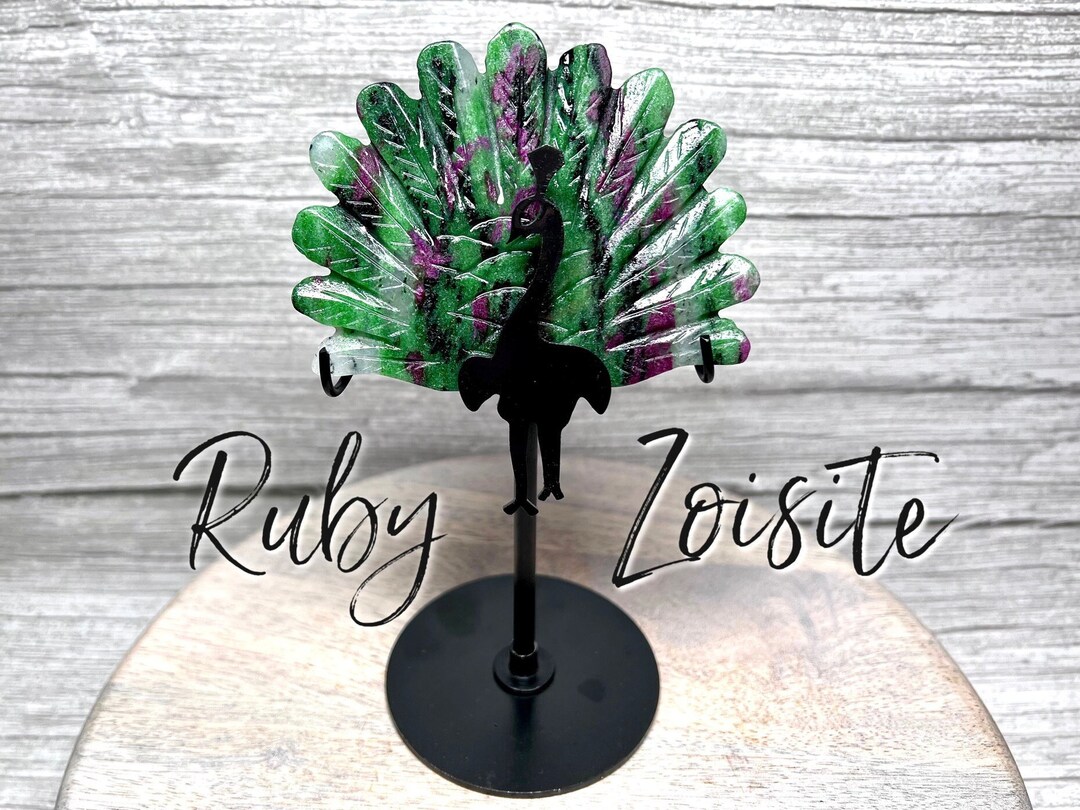 Ruby Zoisite Peacock Tail With Custom Black Metal Stand, Ruby Zoisite ...