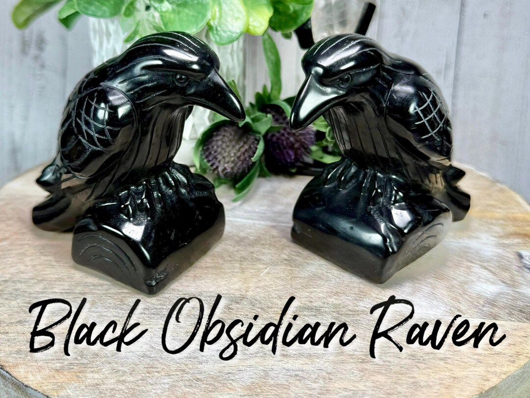 Black Obsidian Raven, Polished Black Obsidian Raven, Black Crow Carving ...
