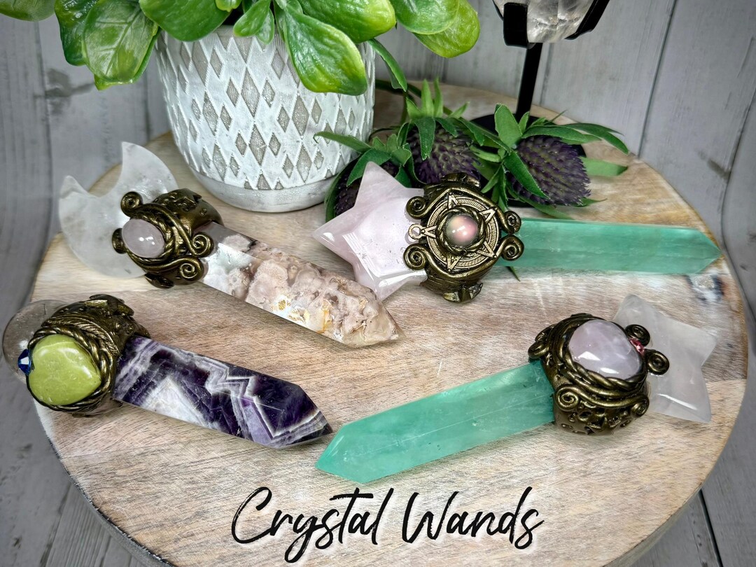 Natural Crystal Wand With Decorative Accent Crystals, Healing Crystal ...