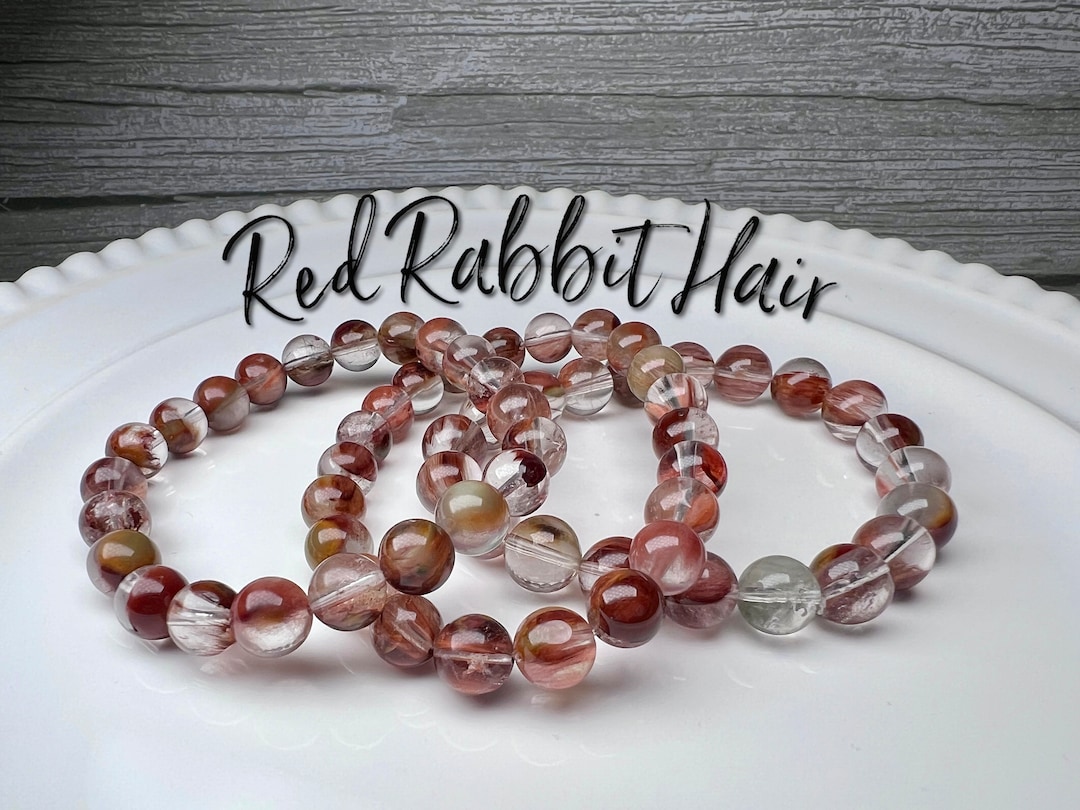 Red Rabbit Hair Quartz Bracelet, Rabbit Hair Crystal Bracelet, Supports ...