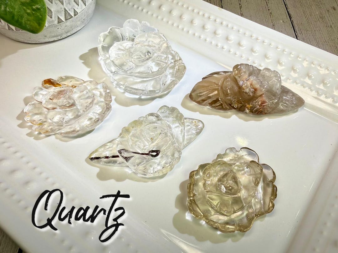 Quartz Flower Carvings, Quartz With Inclusions, Citrine Flower ...