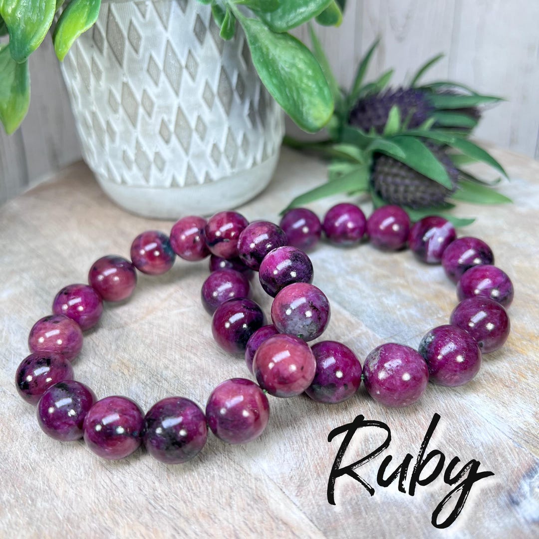 Natural Ruby Bracelet, Ruby in Matrix, Large Ruby Bracelet, 14mm or ...