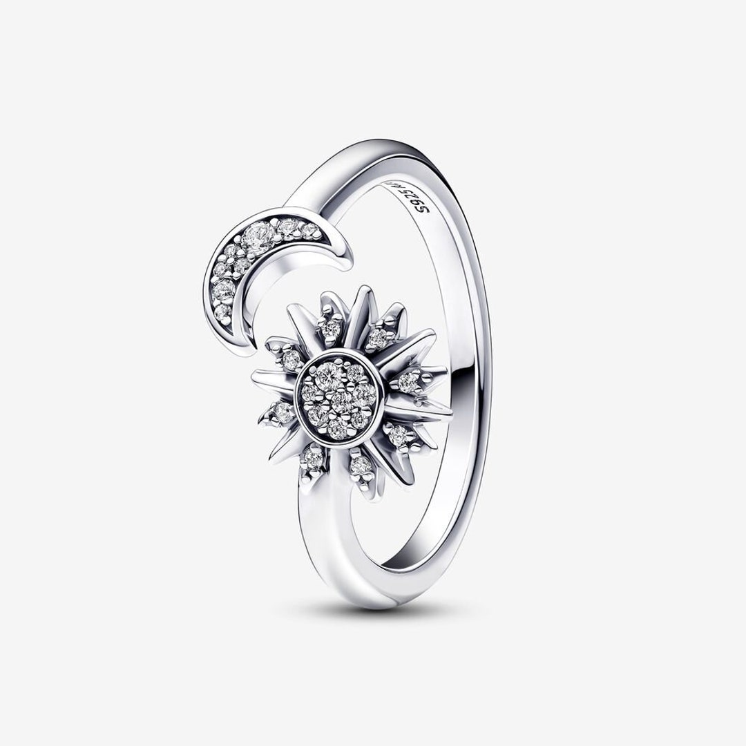 Pandora Sparkling Sun & Crescent Moon Open Ring - Etsy