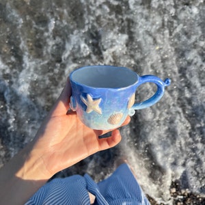 Pottery Beach Mug, Handmade Seaside Coffee Cup, Wawe Mug, Ocean Style ...