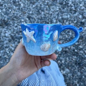 Pottery Beach Mug, Handmade Seaside Coffee Cup, Wawe Mug, Ocean Style ...