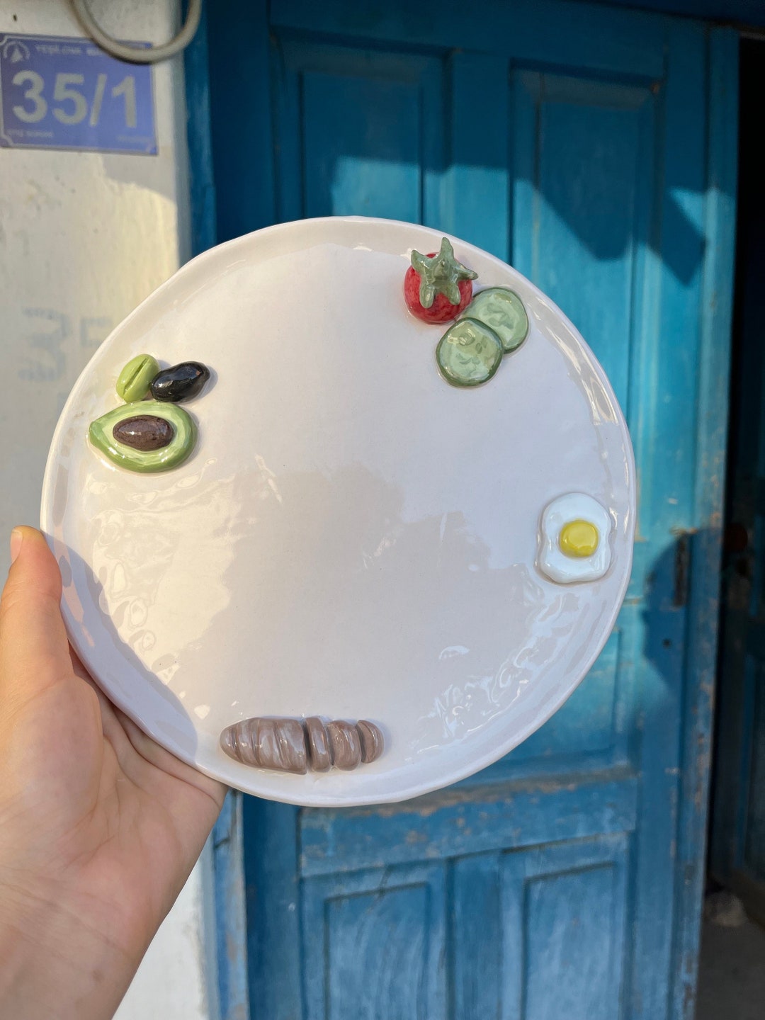 Handmade Diet Plate, Healthy Meal Serving Plate, Breakfast Unique Plate ...