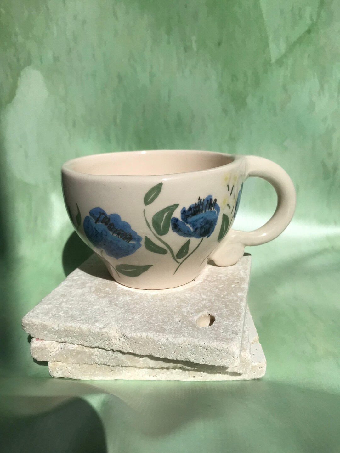 Handmade Blue Minimal Floral Ceramic Coffee, Tea Cup, Mug - Floral Blue ...