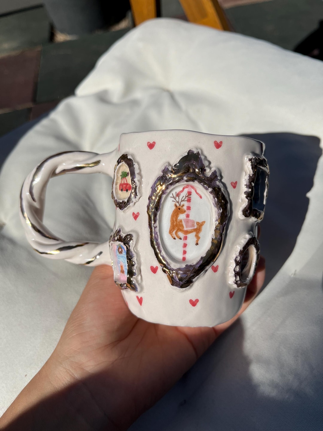 Handmade Christmas Mugs, White Golden Cute Xmas Coffee Mug, Colorfull ...