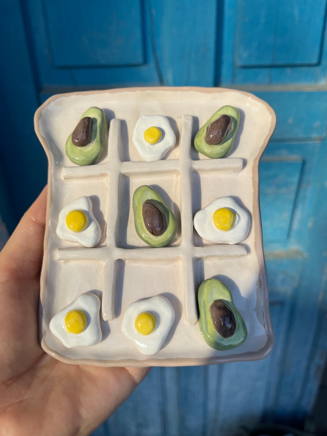 Handmade Avocado-egg Tic Tac Toe, Ceramic XOXO Game for Kids Set ...