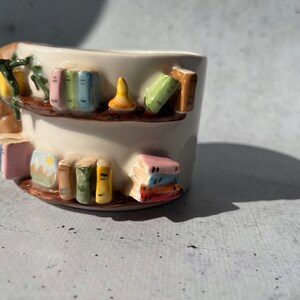 Ceramic Book Mug, Library Bookshelf Mug, Bookworm Tumbler, Unique Tiny ...