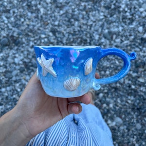 Pottery Beach Mug, Handmade Seaside Coffee Cup, Wawe Mug, Ocean Style ...