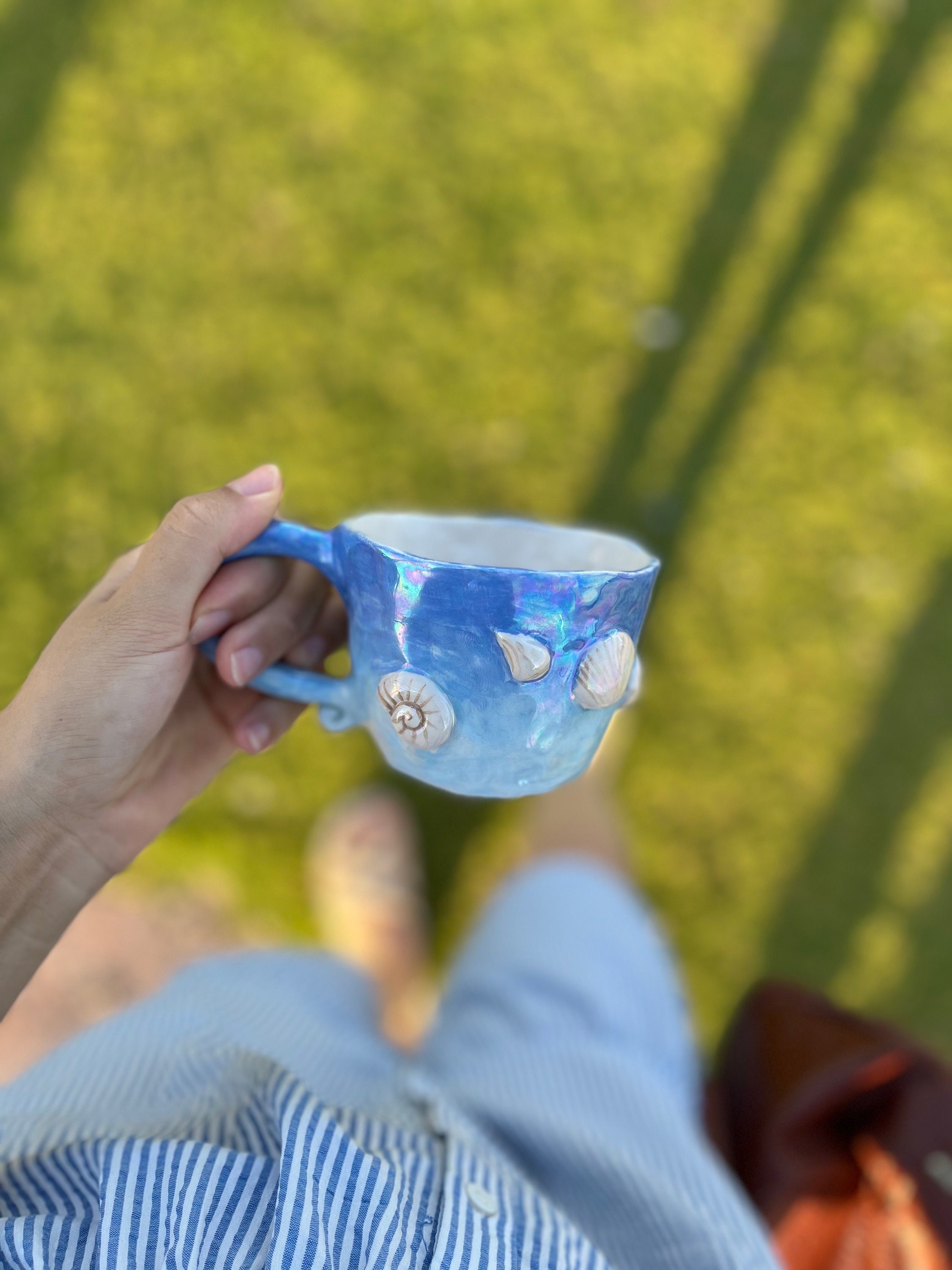 Pottery Beach Mug, Handmade Seaside Coffee Cup, Wawe Mug, Ocean Style ...