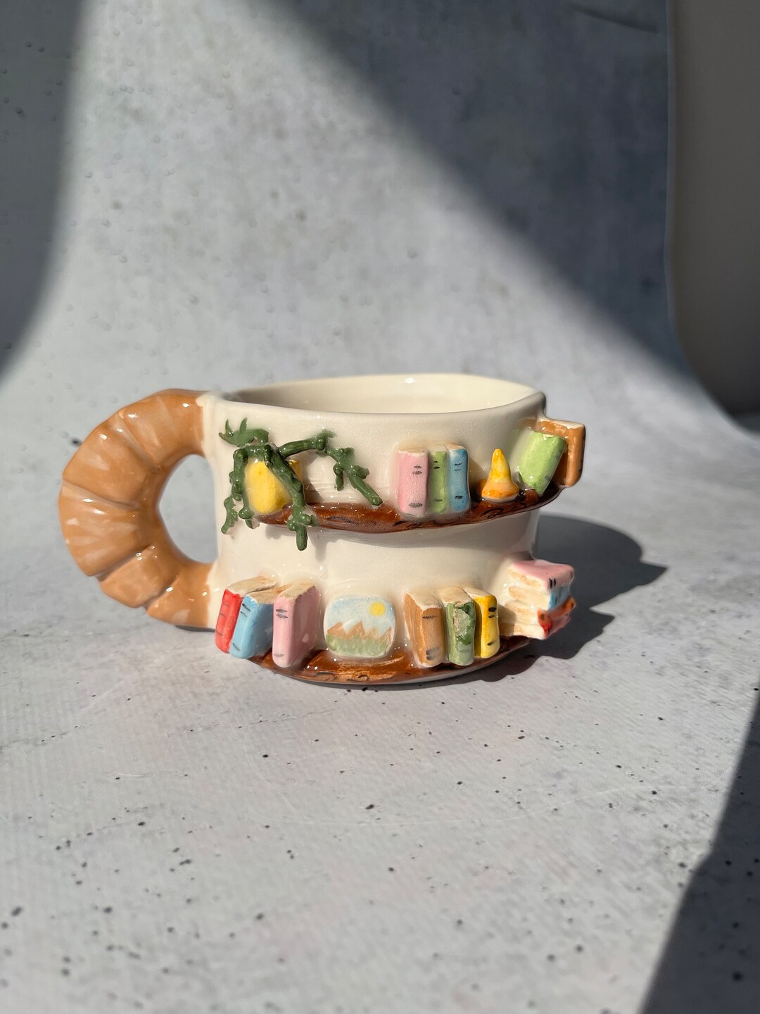Ceramic Book Mug, Library Bookshelf Mug, Bookworm Tumbler, Unique Tiny ...