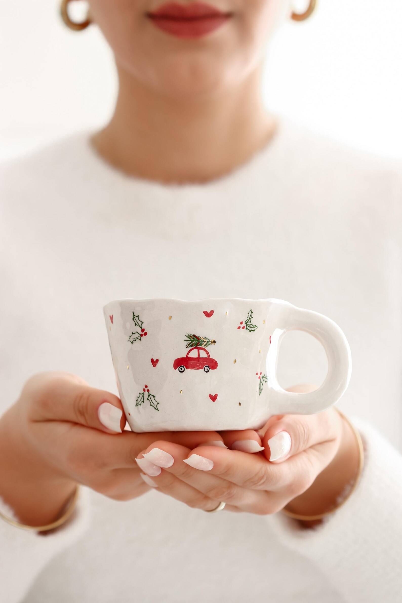 24k Gold Christmas Mug, Ceramic Cute Red Car Cup, Unique Xmas Gift ...