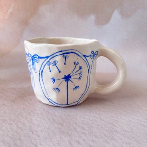 Aesthetic Hand Painted Blue Flower Mug, Ceramic Floral Design Tea ...