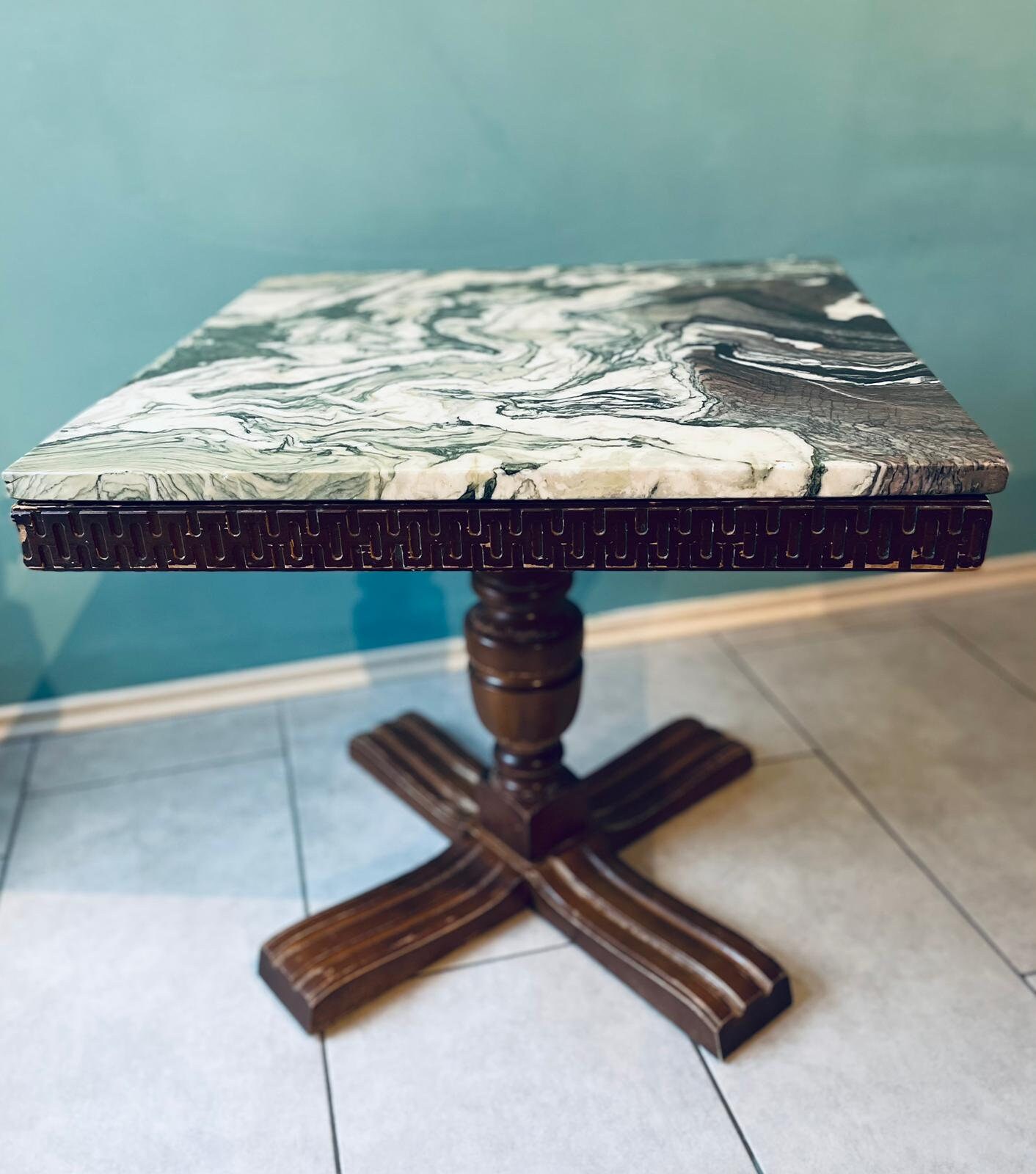 Vintage Coach Table With Marble Top / Antique Marble Table From the 60s ...