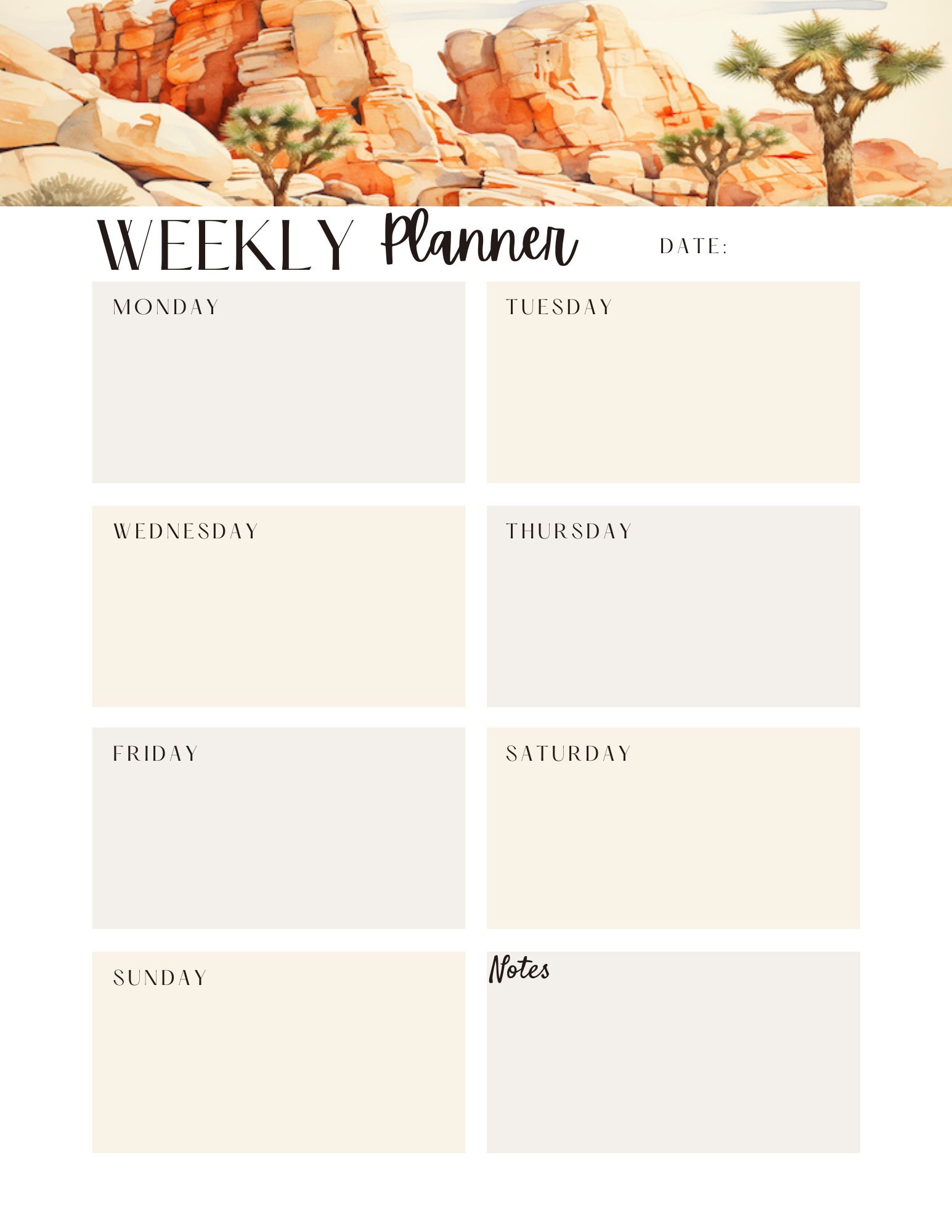 Weekly Planner Printable- California Theme Prints - Etsy