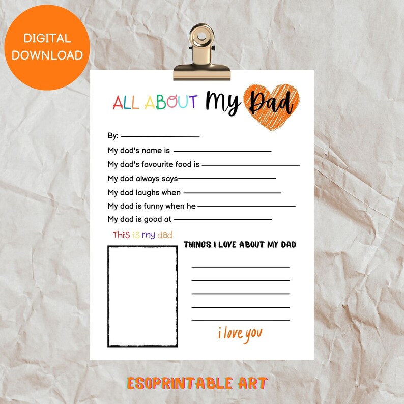 Father's Day Printable All About My Dad Activity Page Father's Day Gift ...