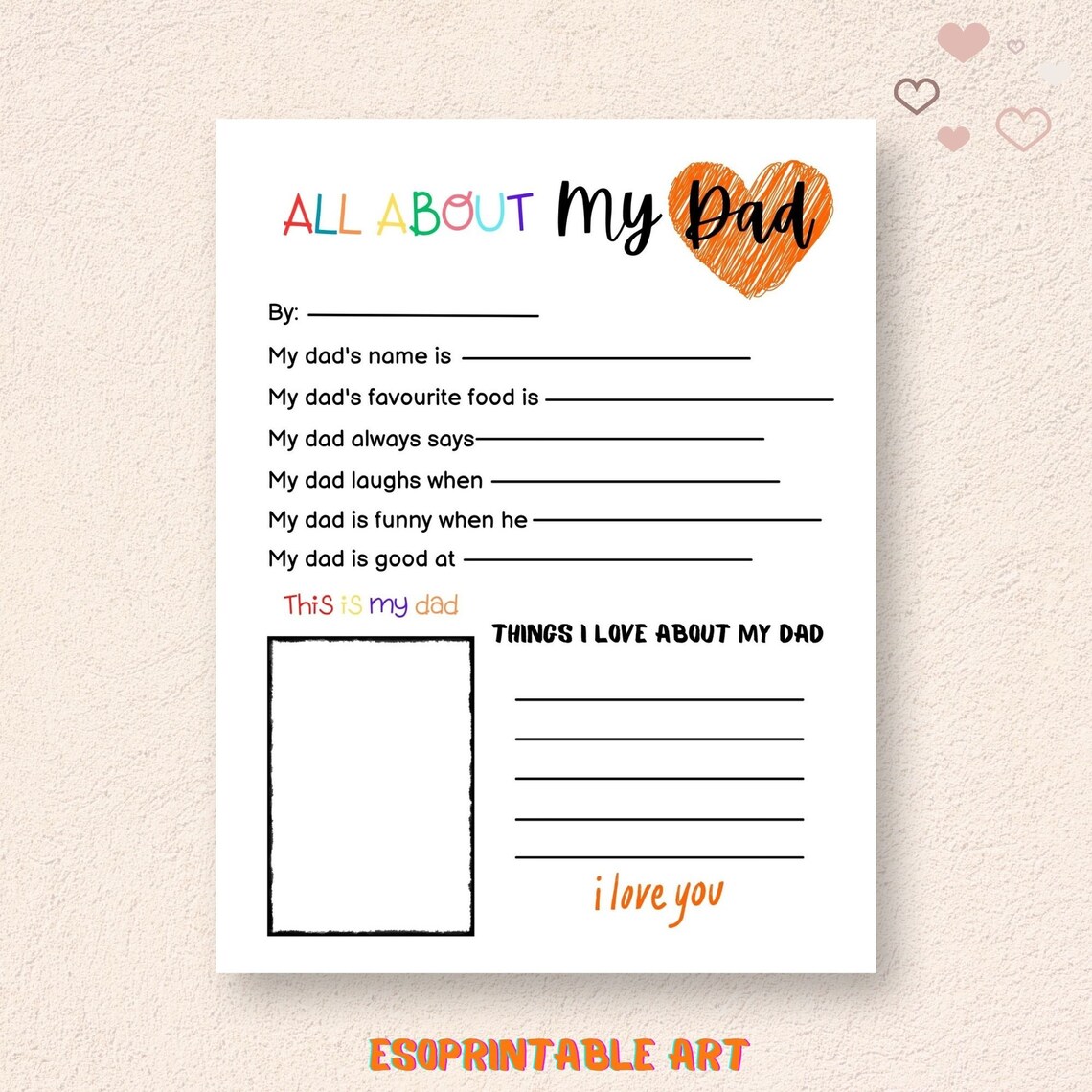 Father's Day Printable All About My Dad Activity Page Father's Day Gift ...