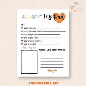 Father's Day Printable All About My Dad Activity Page Father's Day Gift ...