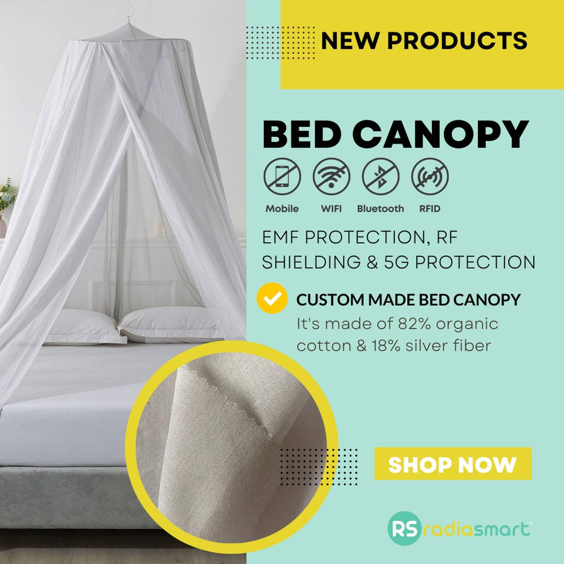 Radia Smart® EMF Protection Bed Canopy Circle RF Shielding, 5G Anti ...