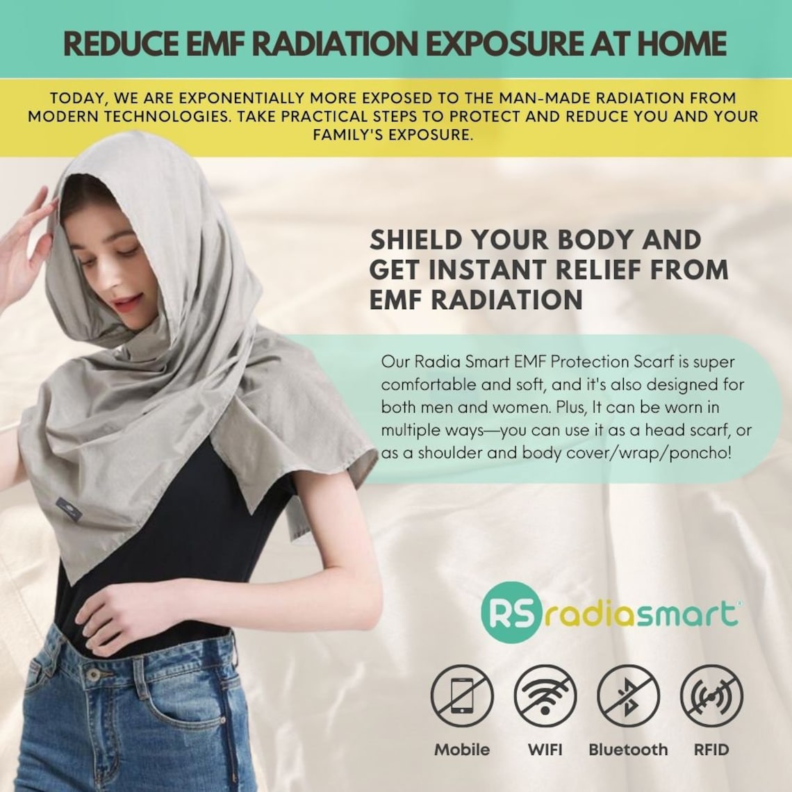 Radia Smart® EMF Protection Scarf, RF Blocking, 5G Blocking, Anti ...