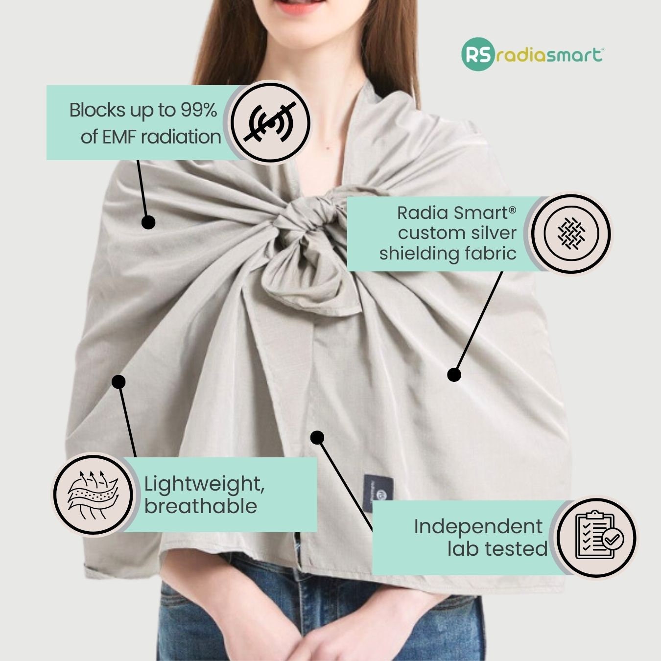 Radia Smart® EMF Protection Scarf, RF Blocking, 5G Blocking, Anti-radiation Protection, Silver ...