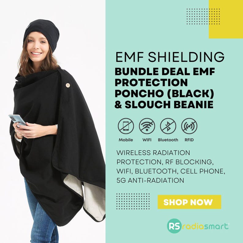 Radia Smart® BUNDLE DEAL EMF Protection Poncho (black) & Slouch Beanie (black) - Etsy
