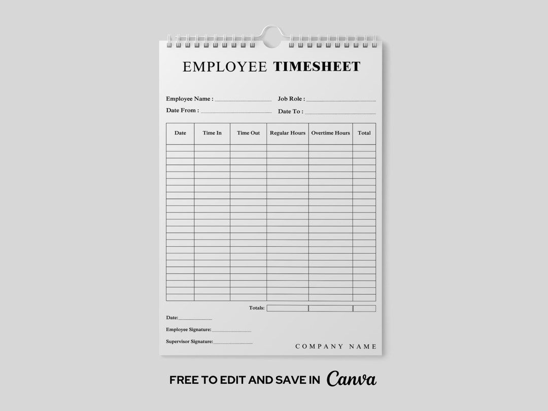 Employee Timesheet, Editable Timesheet, Time Tracker, Timekeeping Sheet ...