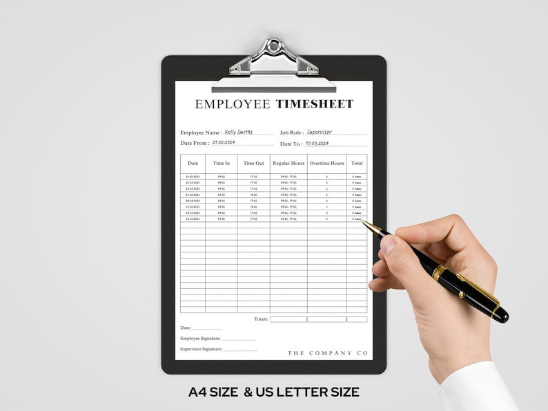Employee Timesheet, Editable Timesheet, Time Tracker, Timekeeping Sheet ...
