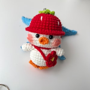 Crochet Cute Duck Keychain, Duck Wear Hat Keychain, Duck Wear Bag ...