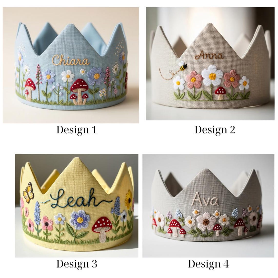 Custom Hand Embroidered Linen Crown, Baby Birthday Crown, Kids Crow ...