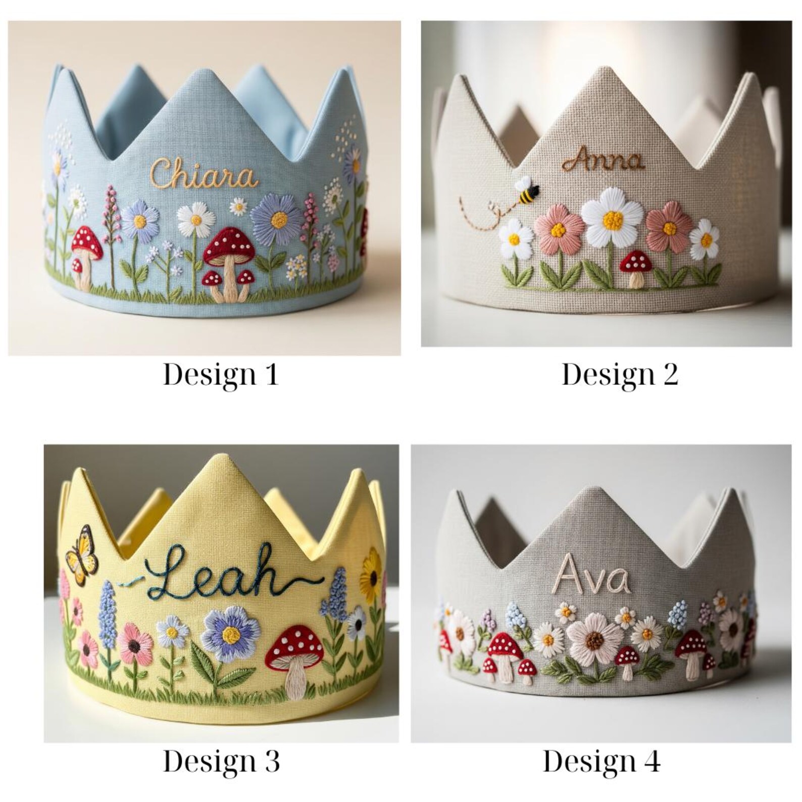 Custom Hand Embroidered Linen Crown, Baby Birthday Crown, Kids Crow ...