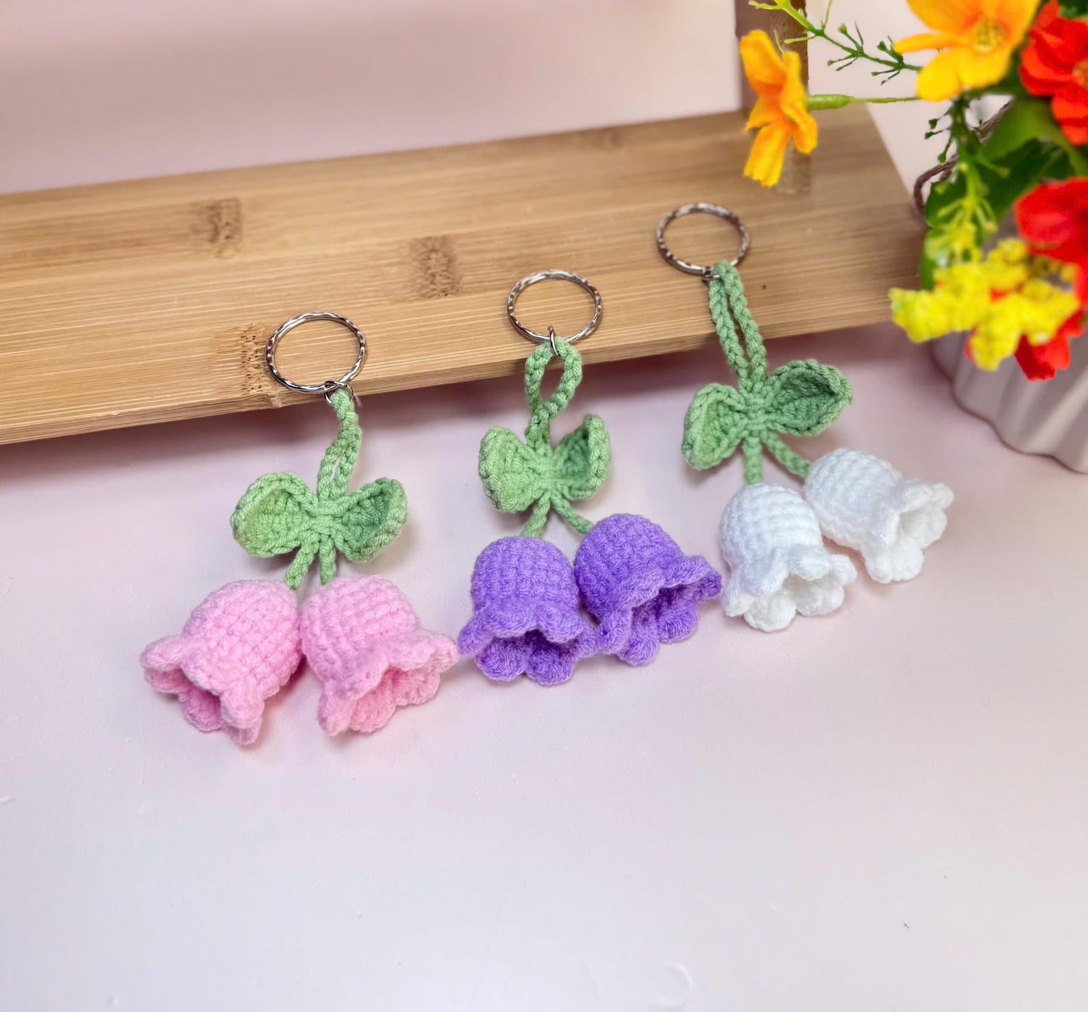 Crochet Flower Keychain, Buy 2 Get 1, Sunflower Keychain, Lily Keychain ...