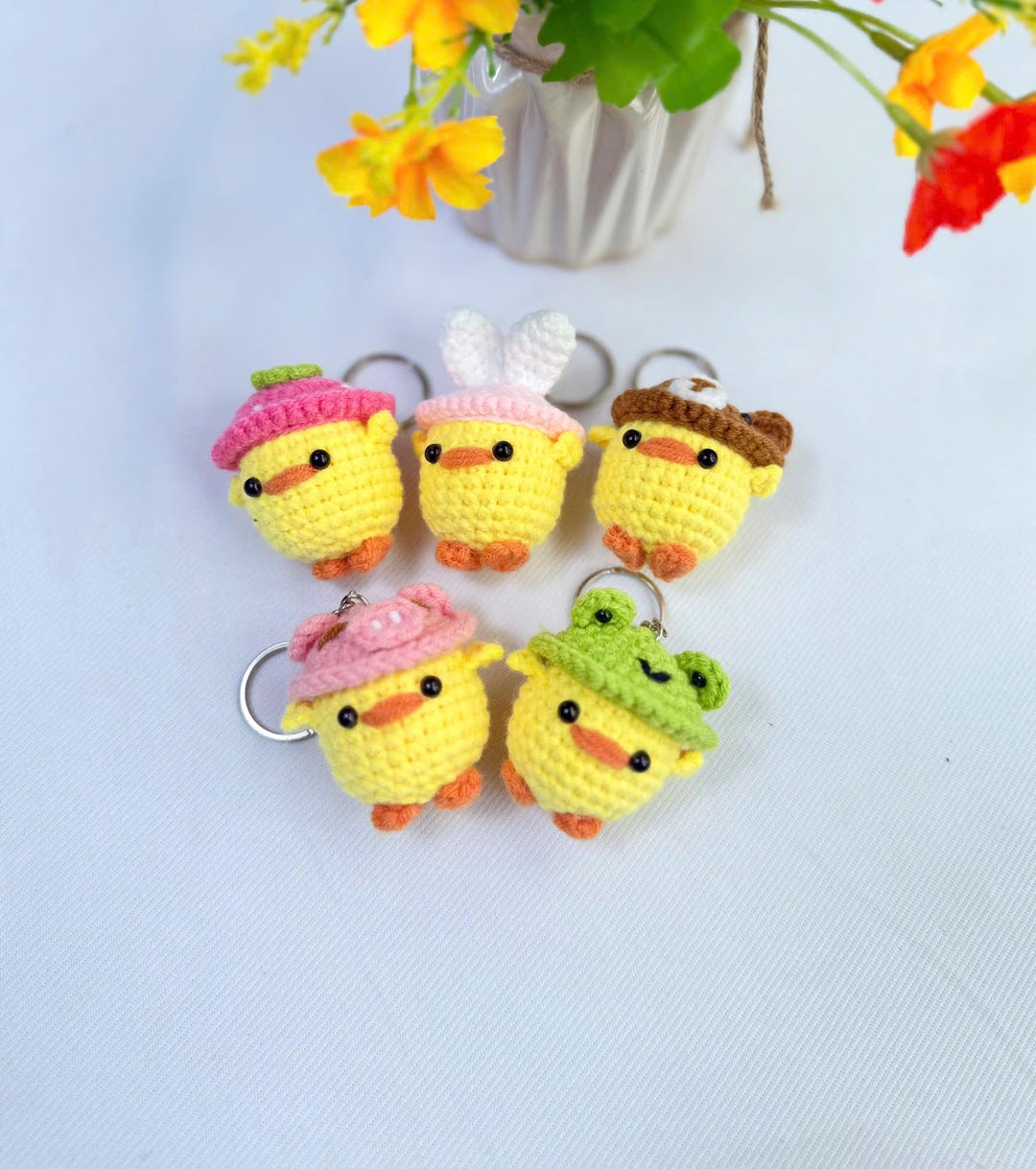 Crochet Cute Duck Keychain, Duck Wear Hat Keychain, Duck Wear Bag ...